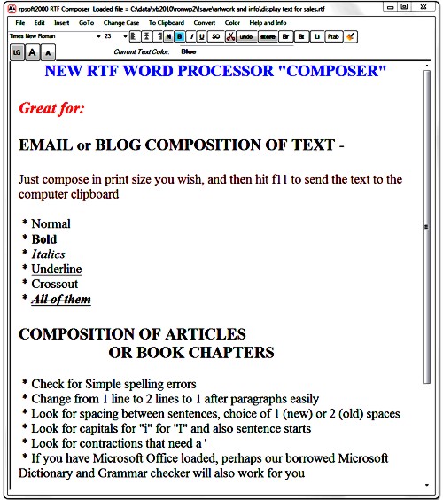 RTF Word Processor Composer rpsoft 2000 software